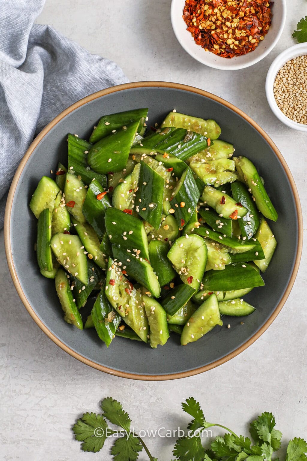 Smashed Cucumber Salad (Delish Asian-Inspired Flavor!) - Easy Low Carb
